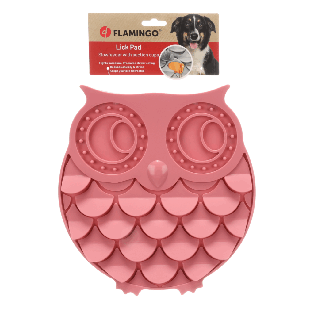 Flamingo Tapis à Lécher Dudu Hibou 30X28cm Rose - JMT Alimentation Animale